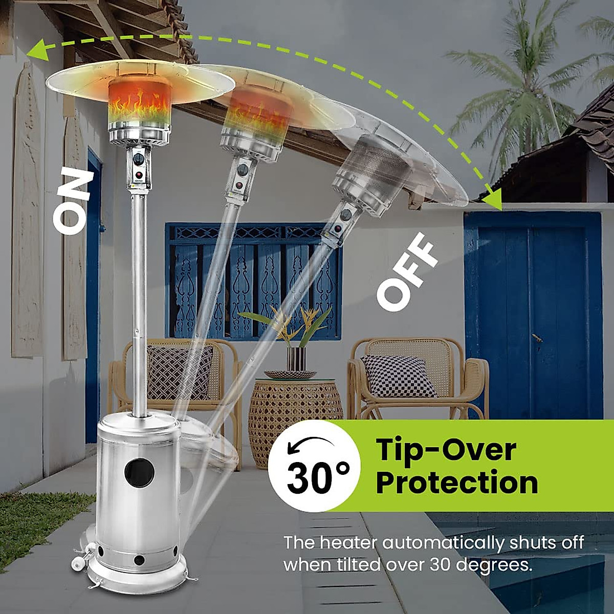 Patio Heater - Propane Outdoor Heater 48000BTU, Outdoor Patio Heater with Overheat Protection, with Wheels for Restaurants, Garden and Commercial Use (PPH-STS)