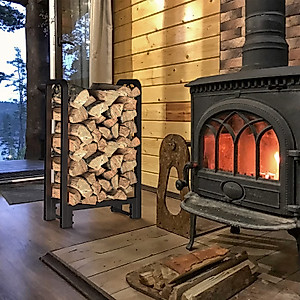 SunyesYo Firewood Rack Outdoor 40in with Waterproof Cover - Heavy Duty Log Rack Indoor Holder, Upgraded Adjustable Fire Wood Racks, Storage Organizer Stand Tool for Fireplace, Black