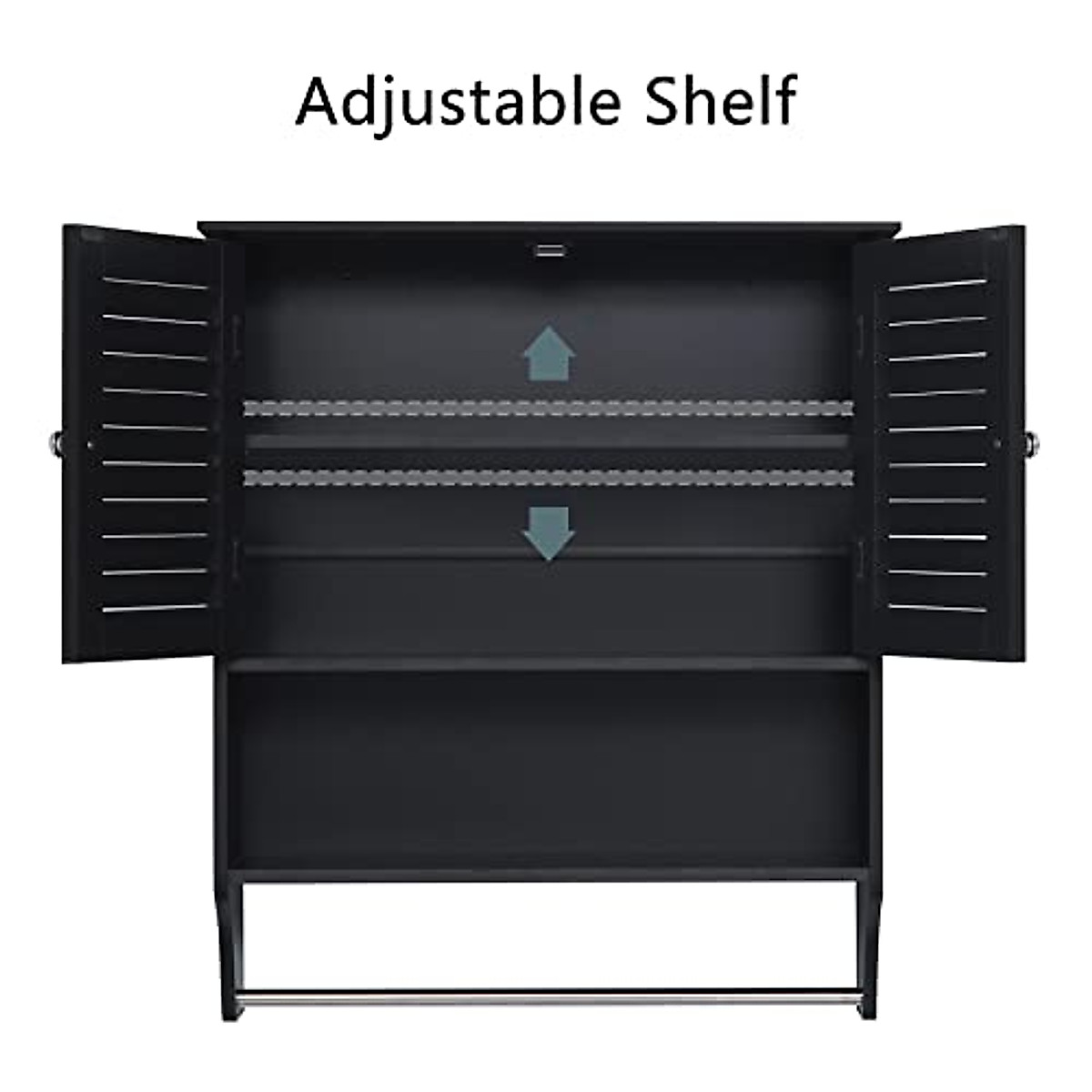 WEENFON Bathroom Wall Cabinet, Medicine Cabinet with 2 Shutter Doors & 2 Shelves, Bathroom Cabinet Wall Mounted with 1 Towels Rack, Over The Toilet Storage Cabinet, Black