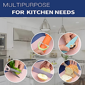 11 pcs Colorful Knife Set,Sharp Kitchen Knives Sets for Slicing Paring and Cooking, Professional Cute Pink Chefs Knife Set fit to Bbq RV Camping,Stainless Steel Knives, Scissors, Peeler&Cutting Board