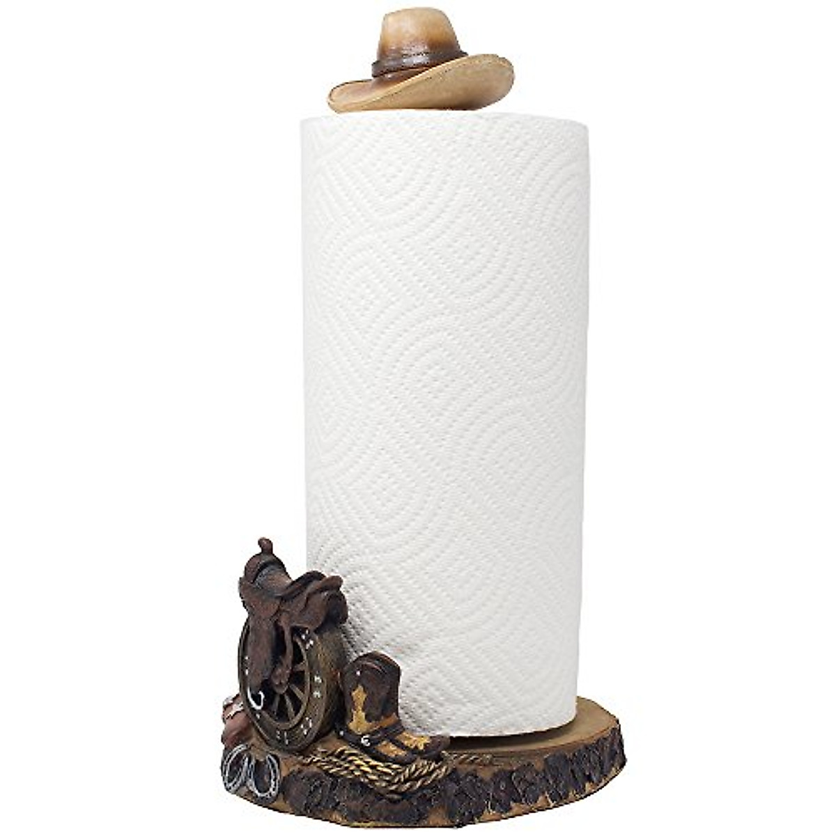 Decorative Country Western Paper Towel Holder with Cowboy Hat, Horse Saddle, Cowboy Boots and Horseshoes for Kitchen Countertop Decor As Gifts for Cowboys