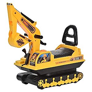 HOMCOM NO Power Ride On Excavator Toy Tractors Digger Movable Scooter Walker Pretend Play Toddler Construction Truck Basket Storage for Boys Girls 3 Years Old Yellow Black