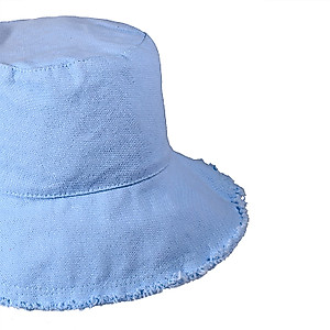 boderier Sun Hats for Women Summer Casual Wide Brim Cotton Bucket Hat Beach Vacation Travel Accessories (Blue)