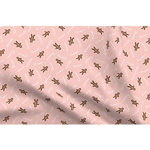 Spoonflower Fabric - Candy Canes Christmas Treats Gingerbread Man Pink Brown Small Scale Printed on Petal Signature Cotton Fabric Fat Quarter - Sewing Quilting Apparel Crafts Decor
