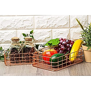 Metal Storage Baskets, Copper Wire Basket Organizer (Rose Gold, 2 Piece Set)