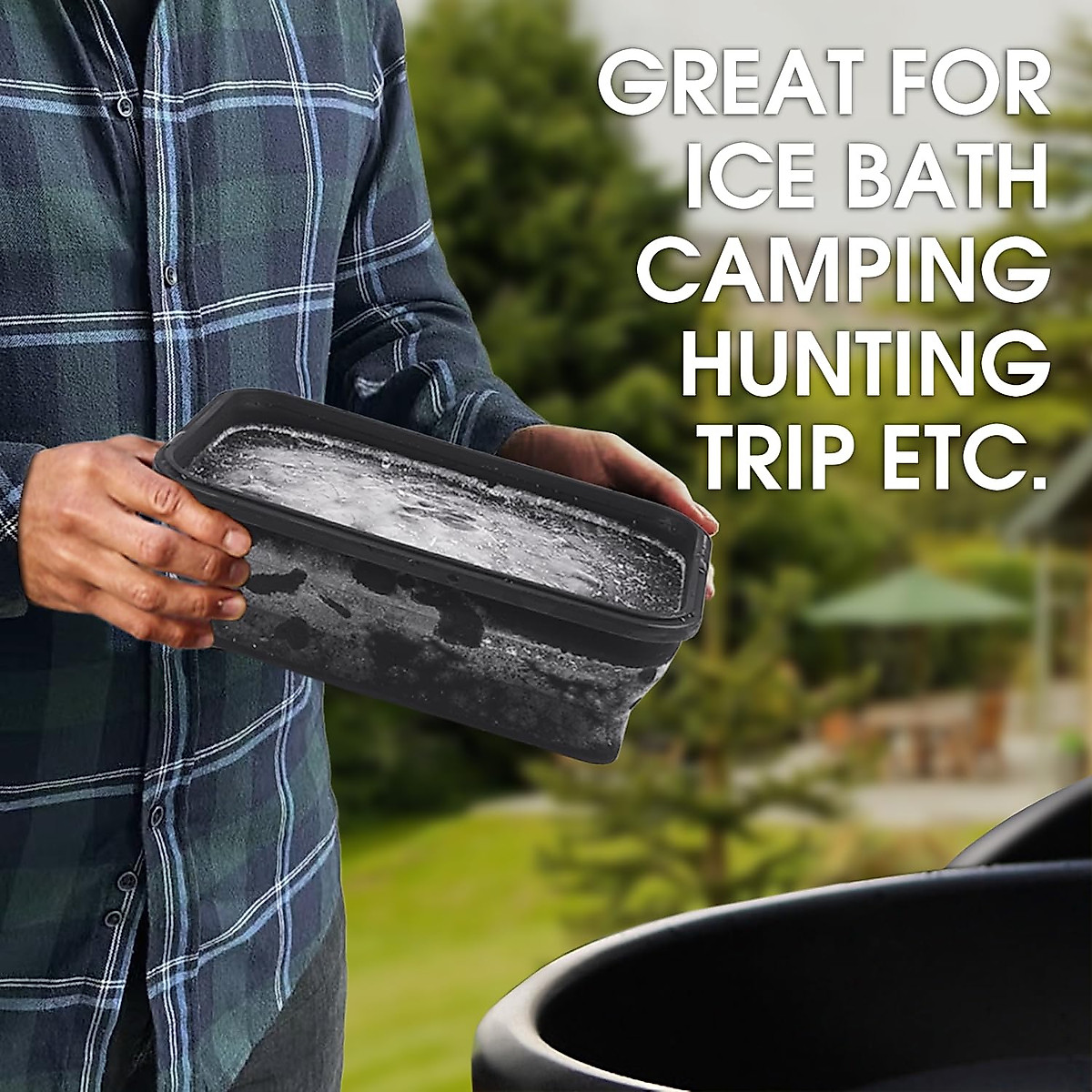 Extra Large Ice Block Mold for Ice Bath Cold Plunge Accessories, 4 Pack for 10LB Ice, Stackable Water Chiller Ice Tray Ice Cube Molds with Lids, Silicone Collapsible Food Storage Containers, Black