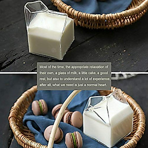 Tapleap Glass Milk Carton, Kawaii Aesthetic Clear Cup, Cute Mini Creamer Container - Small Gift Choice