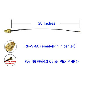 U.FL to RP-SMA M.2 NGFF UFL to RP SMA Female MHF4 IPX4 IPEX4 Ipex Connector Pigtail WiFi Antenna Extension Cable (20 inch 2 Pcs)