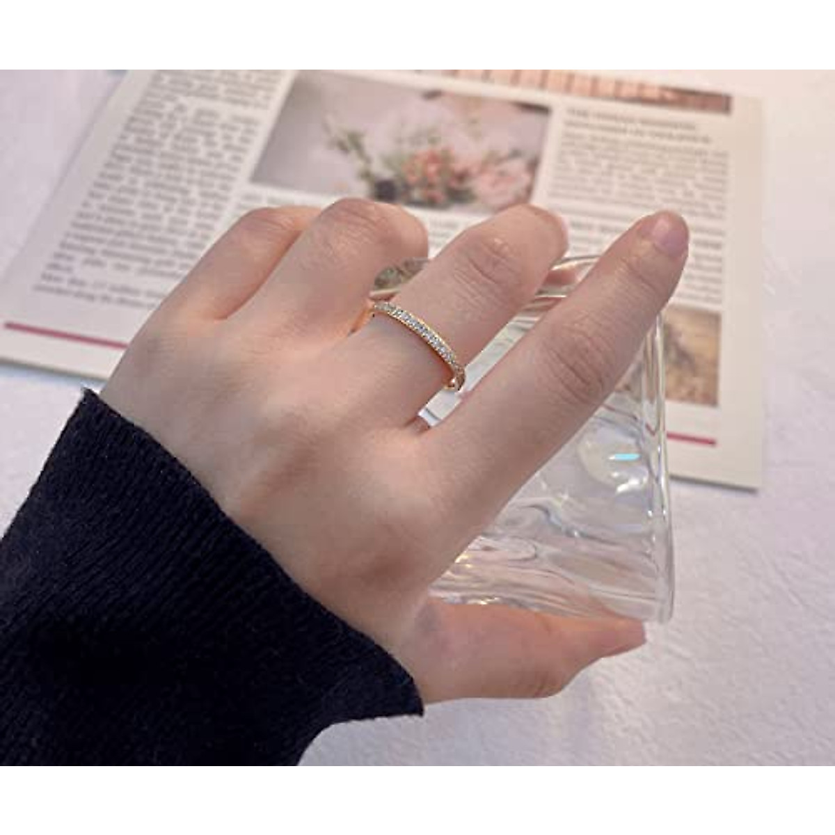 MYNENEY 14K Gold/Silver Plated Wedding Band Cubic Zirconia Eternity Stackable Engagement Ring For Women (2MM Diamonds Gold, 4)