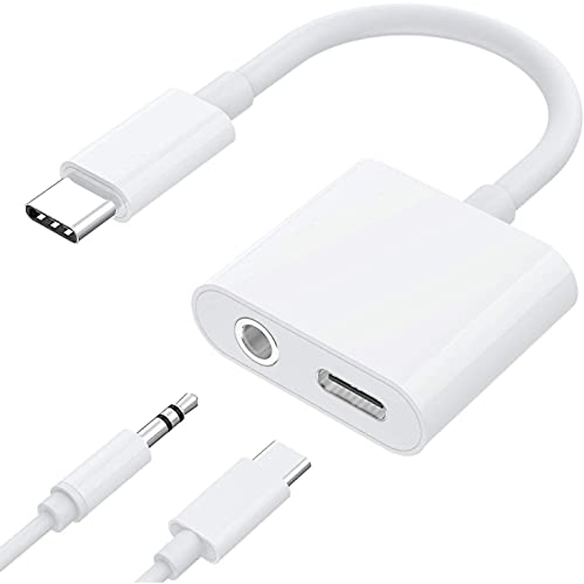 zoho, 2 in 1 USB C to 3.5mm Headphone Jack Adapter PD 60W Charger and Aux Audio Splitter Adapter Compatible with Samsung Note 2010S20, Google Pixel 44 XL33 XL and More