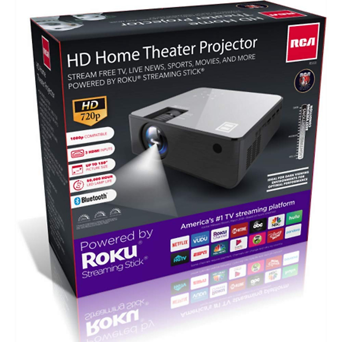 RCA RPJ-133 720p Smart Home Theater Projector Includes Roku Streaming Stick - (Renewed)