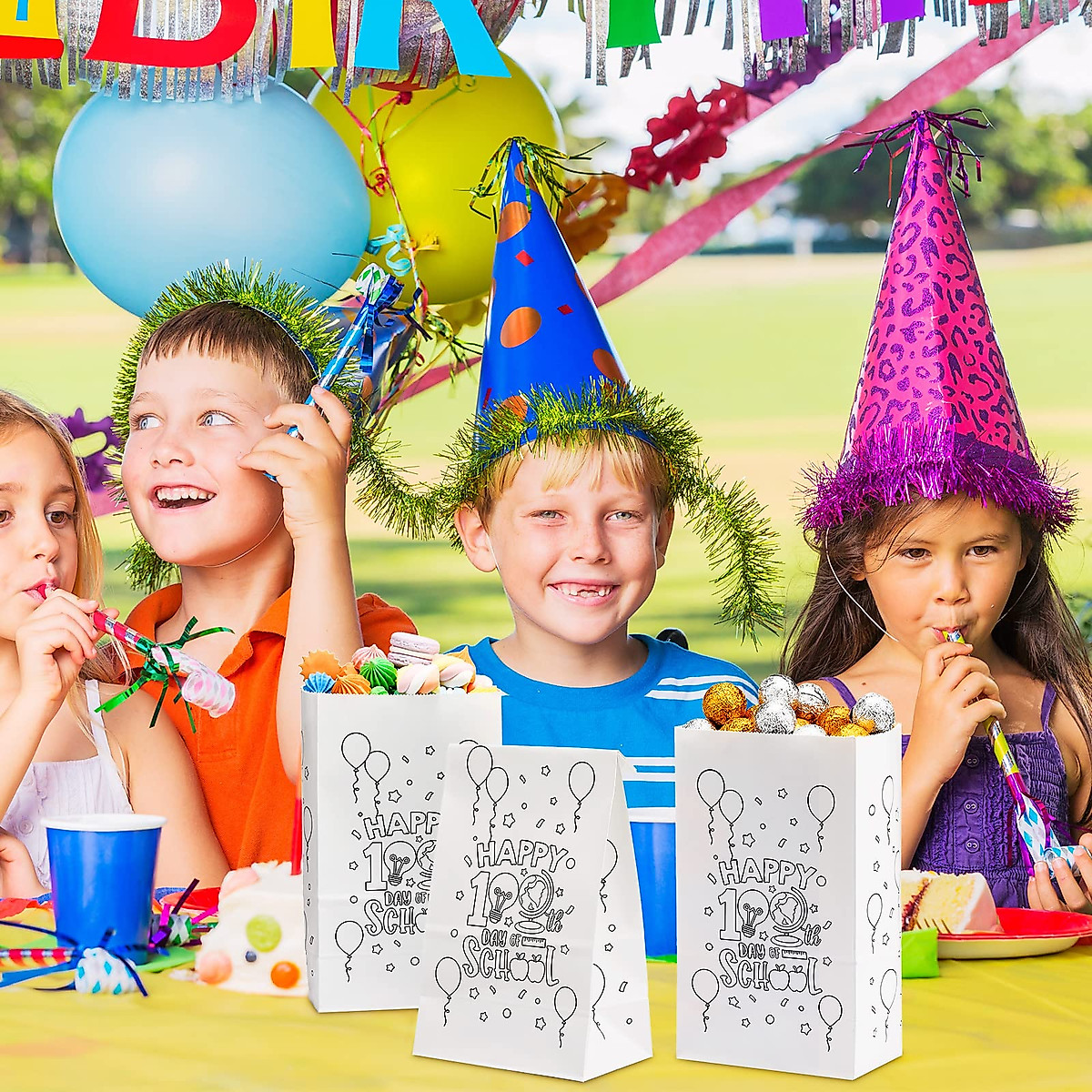 30 Pcs Happy 100th Day of School Paper Bags 100th Day White Paper Bags White Paper Lunch Bags Back to School Goodie Bags for Kids Students 100th Day Activities Gifts Craft Bags Classroom Supplies