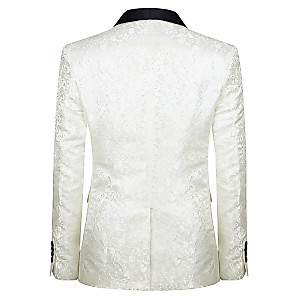 Mens Floral Jacquard Dress Suit Jacket 1 Button Print Tux Blazer Sport Coat (White, Large/40R)