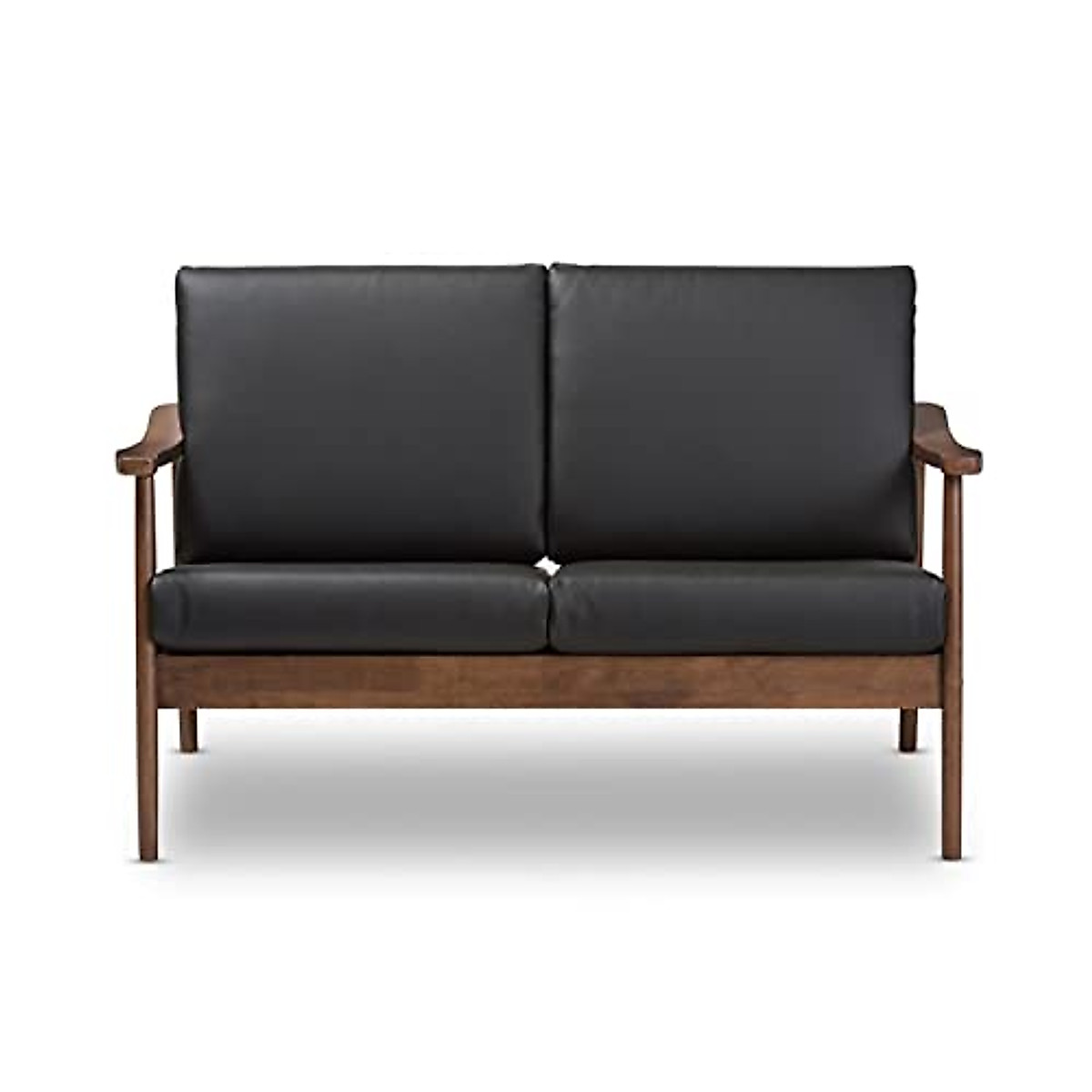 Baxton Studio Venza Faux Leather Loveseat in Black and Walnut Brown
