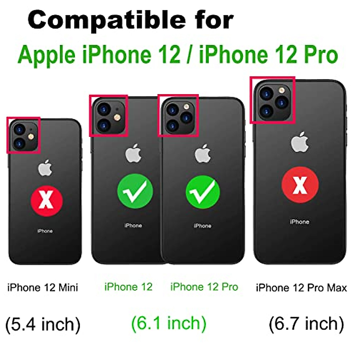 Wedall iPhone 12/12 Pro Heavy Duty Military Case, Shockproof 3-Layer Protection, 2 Screen Protectors, Black/Gray