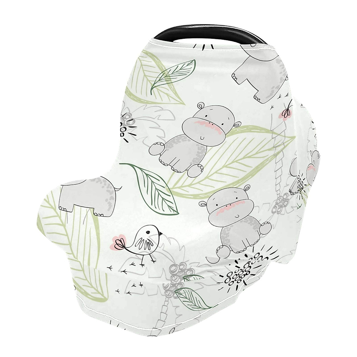Nursing Cover Breastfeeding Scarf Leaves and Hippos- Baby Car Seat Covers, Stroller Cover, Carseat Canopy(8rh3a1)