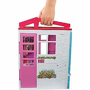 Barbie Doll House, Portable Playset with Carrying Handle and Accessories, Kitchen, Bedroom, Bathroom and Patio Pool (Amazon Exclusive)