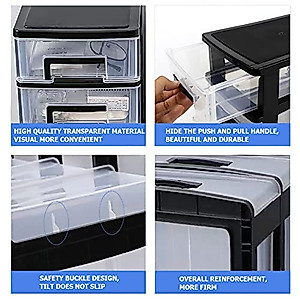 LNQ LUNIQI 3 Tier Plastic Drawer Type Closet,Portable Storage Cabinet Sundries Storage Cosmetics Jewelry Storage Box for Home Office(Black &Transparent)