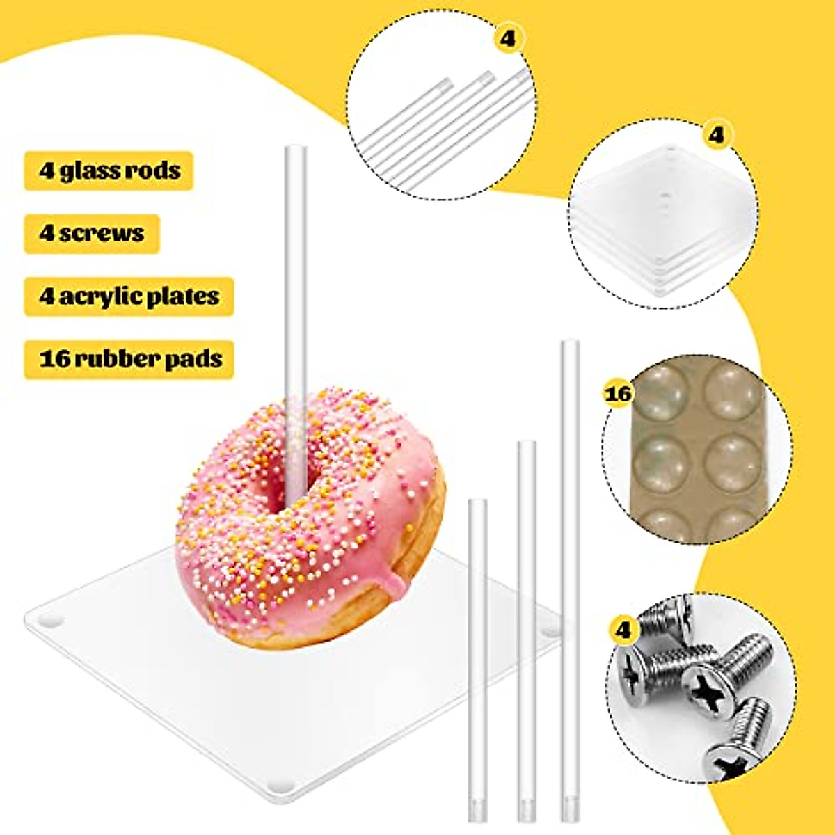 Weoxpr 4 Pack Acrylic Donut Stands Clear Doughnut Dessert Stand Bagels Holder Donut Party Supplies for Wedding, Birthday, Kids, Baby Shower, Easy Assembly (8, 10, 12, 14 Inch)