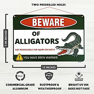 Venicor Beware Alligator Sign - 8 x 12 Inches - Aluminum - Alligator Warning Room Decor Gator Decoration Stickers Poster Stuff