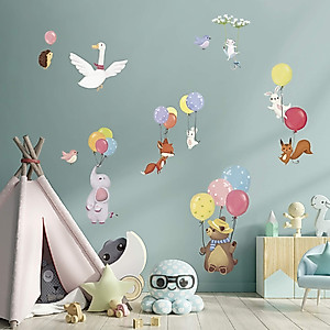 decalmile Colorful Balloon Flying Animals Wall Decals Elephant Bear Fox Wall Stickers Baby Nursery Kids Bedroom Classroom Wall Decor
