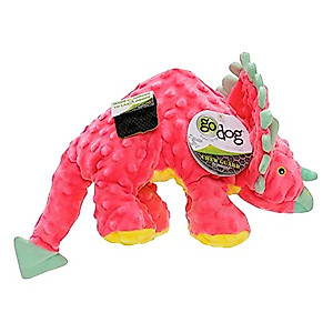 goDog Dinos Frills Squeaky Plush Dog Toy, Chew Guard Technology - Pink, Large