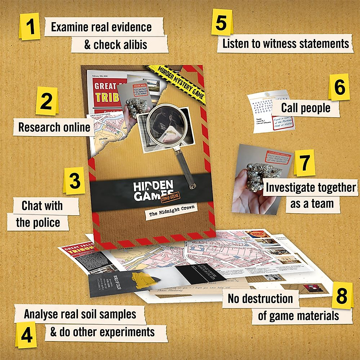 Hidden Games Crime Scene - The Midnight Crown - USA - Realistic Crime Scene Game, exciting Detective Game, Murder Mystery Game