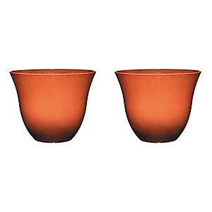 Classic Home and Garden Indoor/Outdoor Round Honeysuckle Resin Flower Pot Planter, Orange Ember, 13" (Pack of 2)