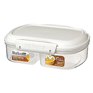 Sistema Bake IT Collection Food Storage Container with Split Compartments, 2.6 Cup/0.6 L, Clear/White