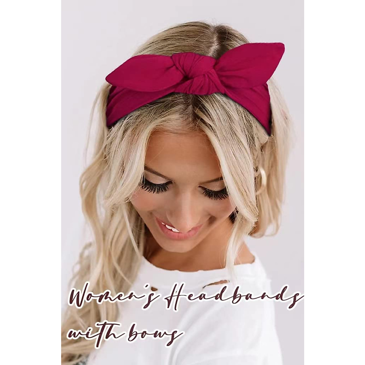 Tobeffect Bow Headbands for Women Non Slip 3.5'' Wide Knotted Headband Hair Bands with Bows Rabbit Ears Womens Turban Headbands Headwraps Girls Strechy Cute Hair Accessories…