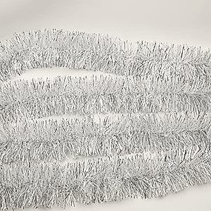 Lukigif 25 Feet Christmas Tree Twist Garland Sparkly Thick Metallic Tinsel Foil Wreath Hanging Decor for Parade Floats Christmas Eve Xmas Tree New Year Wedding Birthday Party, 4" x 25', Silver White