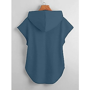 Milumia Women High Low Hem Cap Sleeve Athletic Drawstring Hoodie Tunic Top Shirts Dusty Blue X-Large