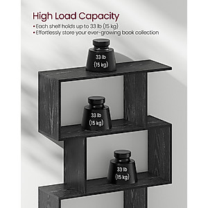 VASAGLE Bookshelf, 5-Tier Bookcase, Tall Display Shelf, Freestanding Storage Shelf, Room Divider, for Home Office, Living Room, Bedroom, Study, Ebony Black ULBC062T56