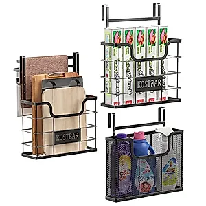 KOSTBAR Over The Cabinet Door Organizer, Cutting Board Organizer With Towel Rack, Wall Mount Storage Basket, Kitchen Cabinet Organizer For Baking Sheet, Cookie Sheet, Plastic Wrap 3 Pack