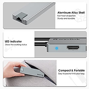 WAVLINK USB C Hub, 7-in-1 Type C Adapter with 4K HDMI, RJ45 Gigabit Ethernet, USB 3.0, USB 2.0, SD/TF Card Reader, 100W PD Mini Docking Station for MacBook Pro/Air and USB-C Windows Laptops