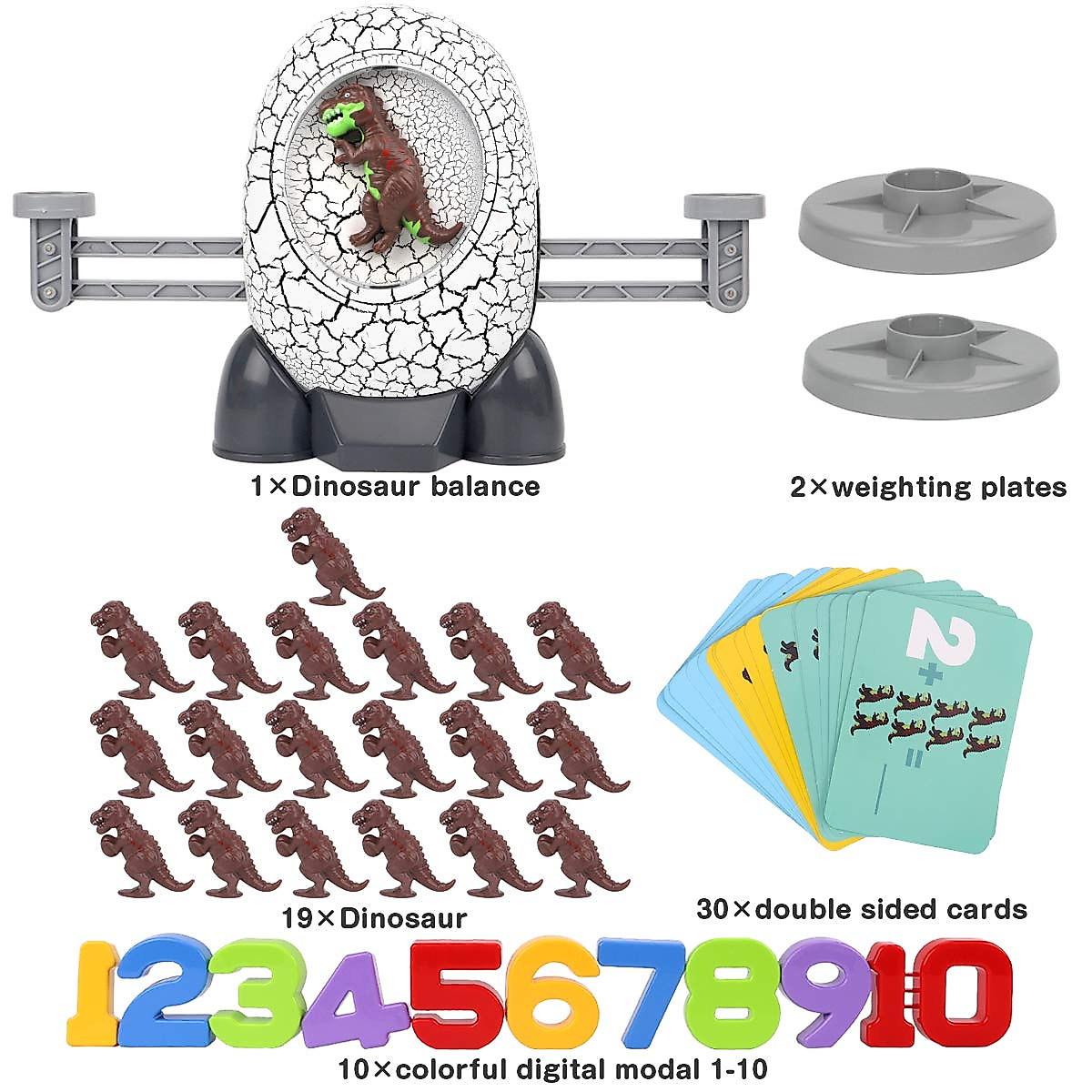 Nueplay 62PCS Balance Math Game, Kids Cartoon Dinosaur Toys STEM Educational Kindergarten Preschool Learning Counting Game for Boys & Girls, Ideal Chrismas Birthday Gift Toys for Children Toddlers