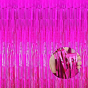 HalloweenDecorate 4 Pack Fuchsia Foil Fringe Curtain Backdrop,3.28Ft x 8.2Ft Metallic Tinsel Foil Fringe Streamer Curtains for Party,Photo Booth Props,Birthday,Graduation Decoration Party Supplies