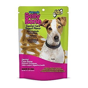Fido Belly Bones for Dogs, 13 Yogurt Flavor Small Dog Dental Treats (Made in USA) - 13 Count Dog Treats for Small Dogs - Plaque and Tartar Control for Fresh Breath, Digestive Health Support
