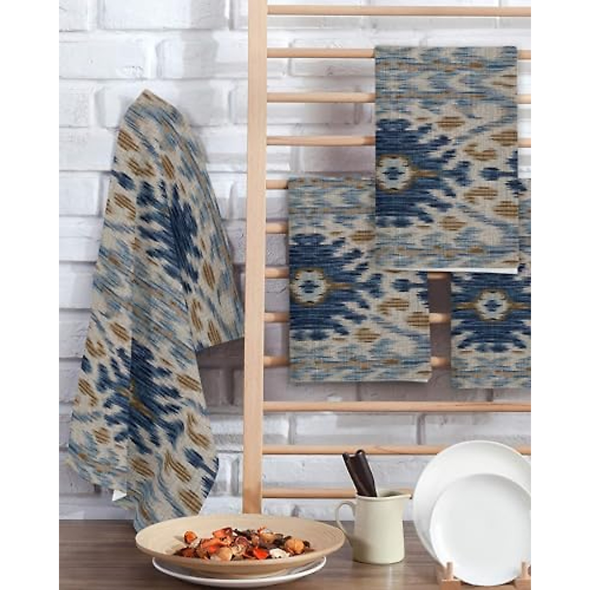 Onekaccu Geometric Abstract Floral Dish Towels Set, Waffle Weave Kitchen Towels Microfiber Towels Cleaning Western Native Tribal Soft Absorbent Dish Drying Towels Hand Towels 2 Pack 15.7x23.6 in