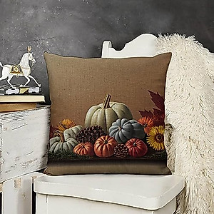 JOJOART Colourful Pumpkins Throw Pillow Covers 18×18 Pillowcases Set of 2 Thanksgiving Linen Decorative Square Pillow Case Cushion Covers Standard Size for Sofa Couch Outdoor Bed Pillow Protectors