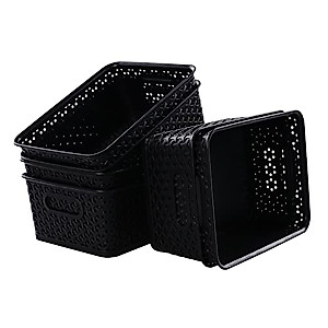 Kekow 6-Pack Black Plastic Storage Basket, 9.92" L x 7.56" W x 4" H