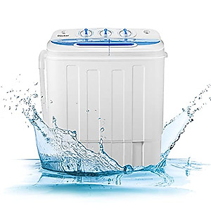 YOLENY 2IN1 Compact Mini Twin Tub Washing Machine, 16.5lbs Capacity w/Wash and Spin Cycle Combo, Timer Control, Built-in Gravity Drain, Portable Washer and Dryer Combo for Apartments, Dorms, Condos, RVs, Camping, Blue