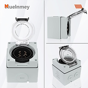 Muelnmey 20Amp Power Outlet Box,125/250Volt NEMA L14-20P Plug+ 3PCS Cable Glands 2 M25 (13-18mm) Connectors and 1 M32 (18-25mm) Connector