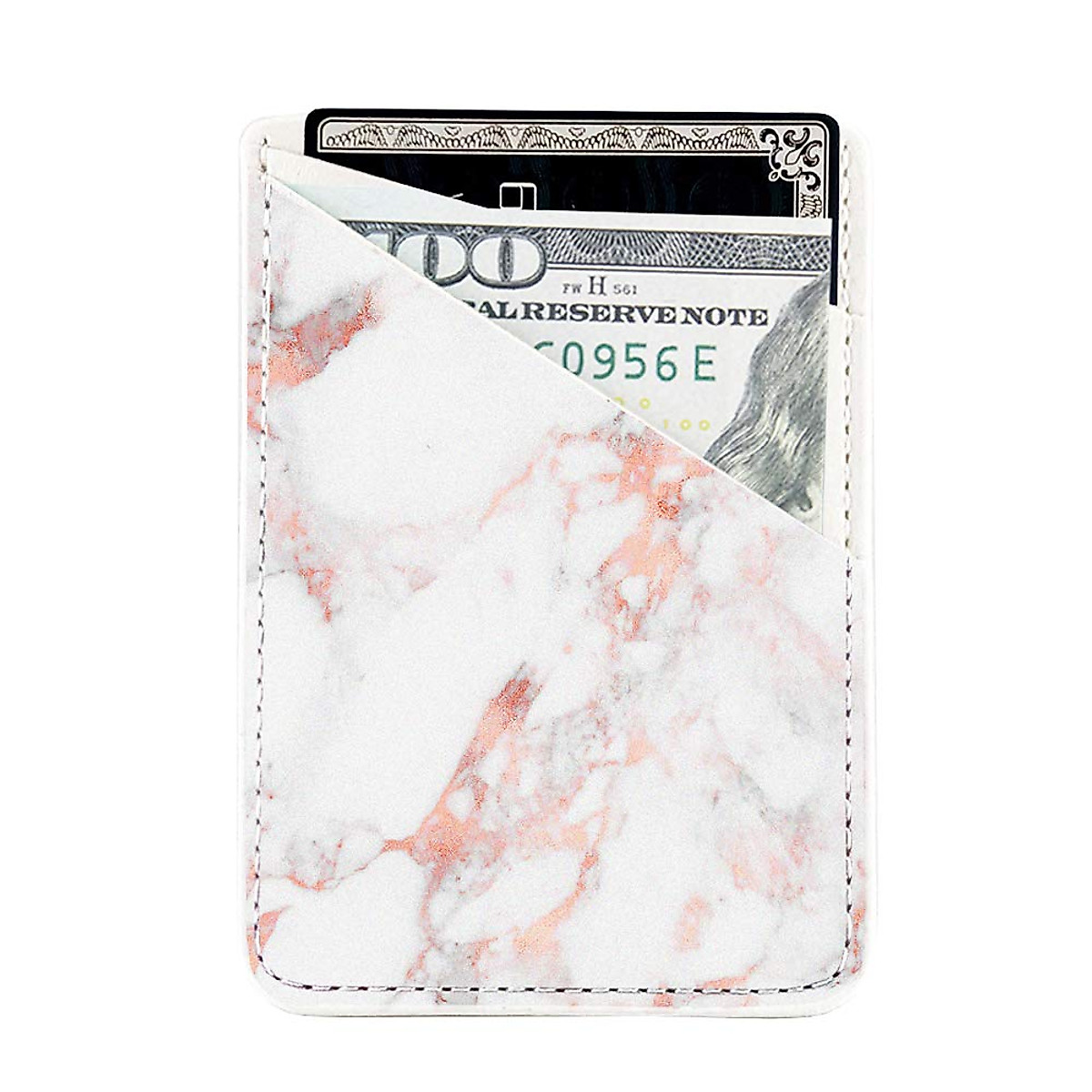 uCOLOR Phone Card Holder, Leather Phone Wallet Adhesive Stick On Stretchy Credit Card Pocket for Back of Phone Case iPhone and Android(Rose Marble)
