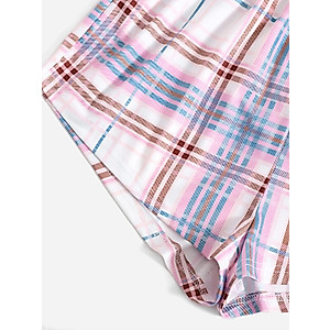 Verdusa Women's 4pack Elastic Waist Plaid Pajama Bottom Loungewear Sleep Short Blue Green Red Pink M