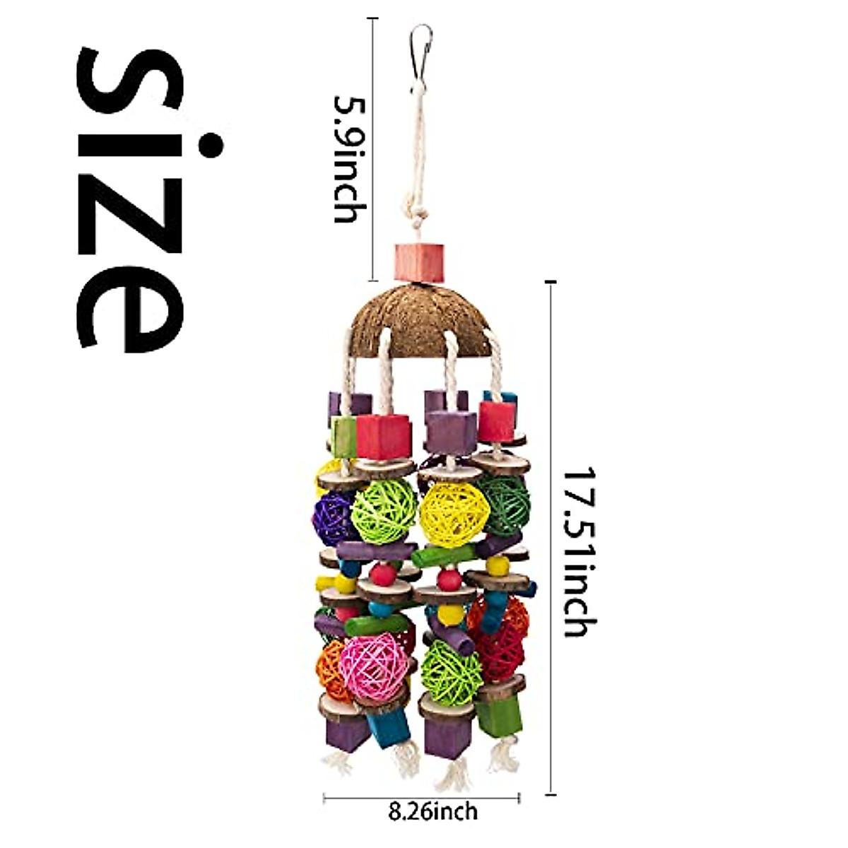 EBaokuup Large Bird Parrot Toys, Multicolored Wooden Blocks Bird Chewing Toy Parrot Cage Bite Toy for Macaws Cokatoos African Grey and Large Medium Parrot Birds