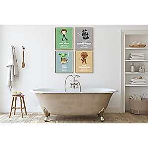 Silly Goose Gifts Even In A Galaxy Far Far Away - They Brush Teeth Take A Bath Wash Hands Bathroom Wall Art Decor (Set of Four)