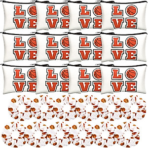 24 Basketball Stuff Set Cosmetic Bags Sport Makeup Bags Pencil Case Portable Storage Case Satin Sport Hair Scrunchies Elastic Hair Bands Basketball Gifts Basketball Accessories for Girl (White, Love)
