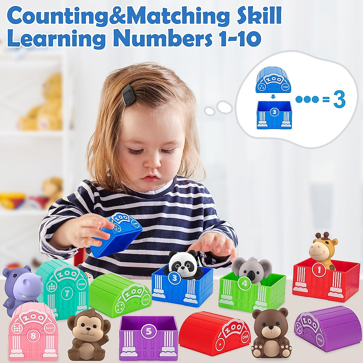 Learning Toys for 1,2,3 Year Old Toddlers, 20Pcs Safari Animals Toys Montessori Counting, Matching & Sorting Fine Motor Games, Christmas Birthday Easter Gift for Baby Boys Girls Age 12-18 Months