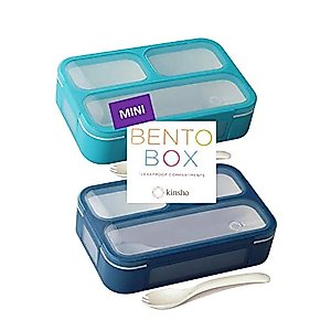MINI Bento-Box Lunch and Snack Boxes Set of 2 | Small Leakproof Portion Containers For Kids Boys Girls Toddlers Adults | BPA Free for School Pre-School Daycare Travel Keto | Navy & Blue